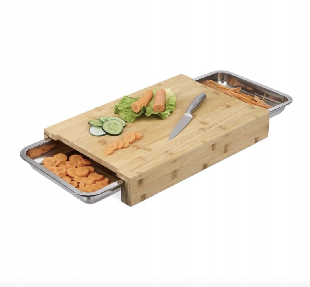 Deska kuchenna z bambusa do krojenia z pojemnikami ze stali nierdzewnej ...