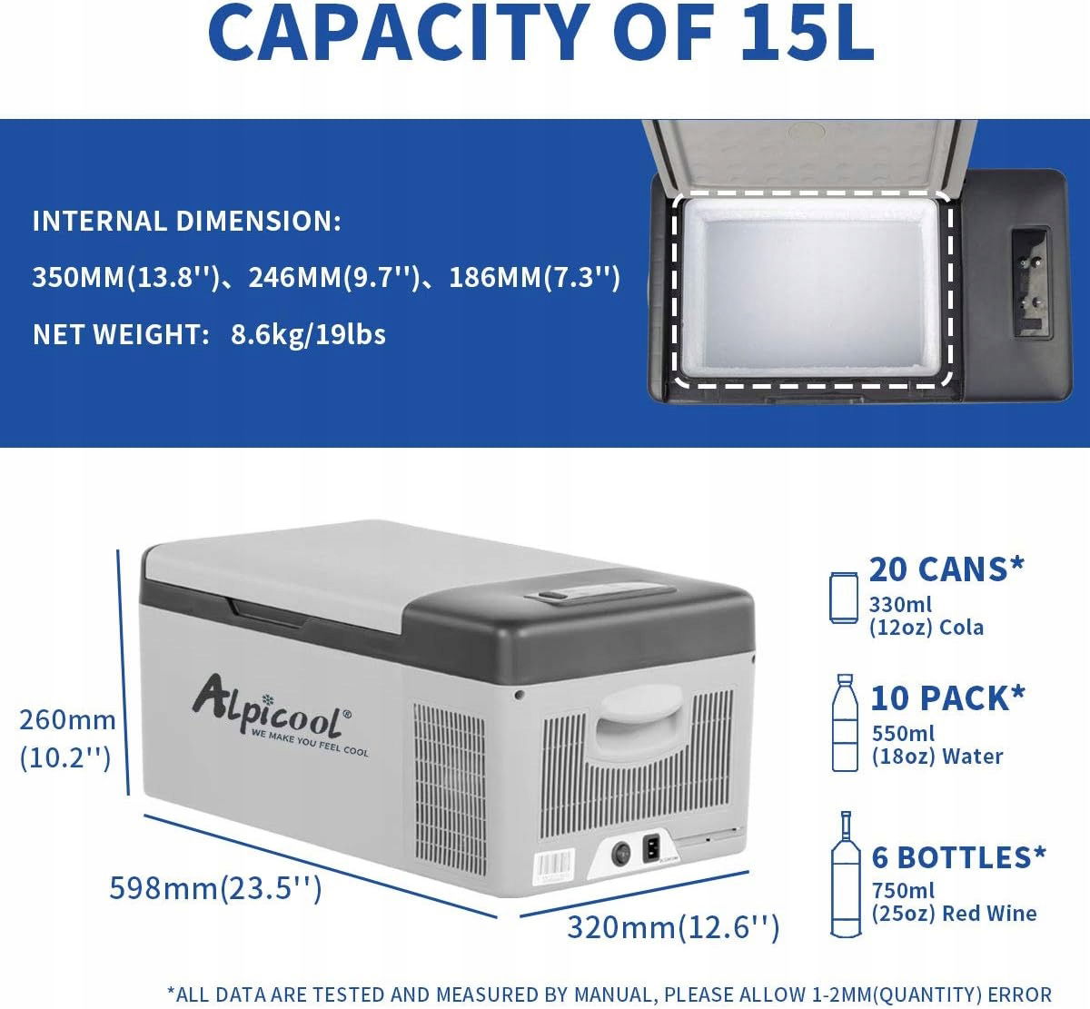 LODÓWKA SAMOCHODOWA ALPICOOL C15 Z ZAMRAŻARKĄ 15L TURYSTYCZNA 12V MAŁA | Taniey.PL