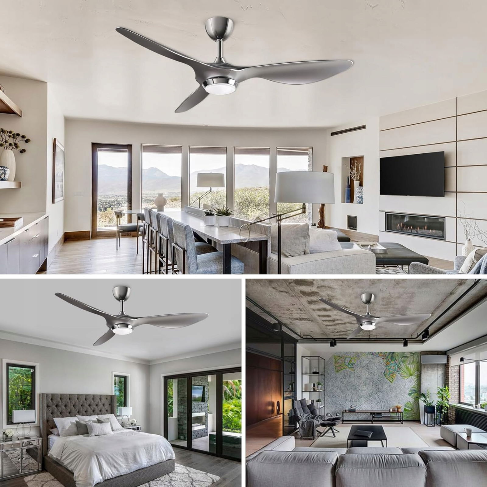 Wentylator Sufitowy LED Srebrny Domowy Pilot Timer Cichy Wydajny Mocny ...