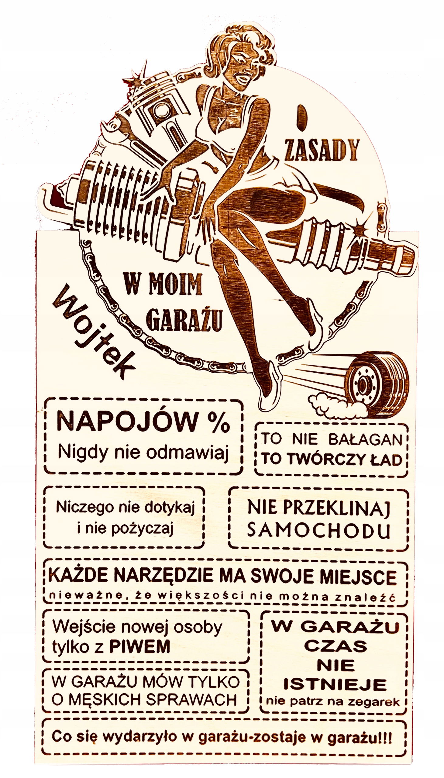 ZASADY GARAŻU - Tablica drewniana GRAWER LASEREM | Taniey.PL