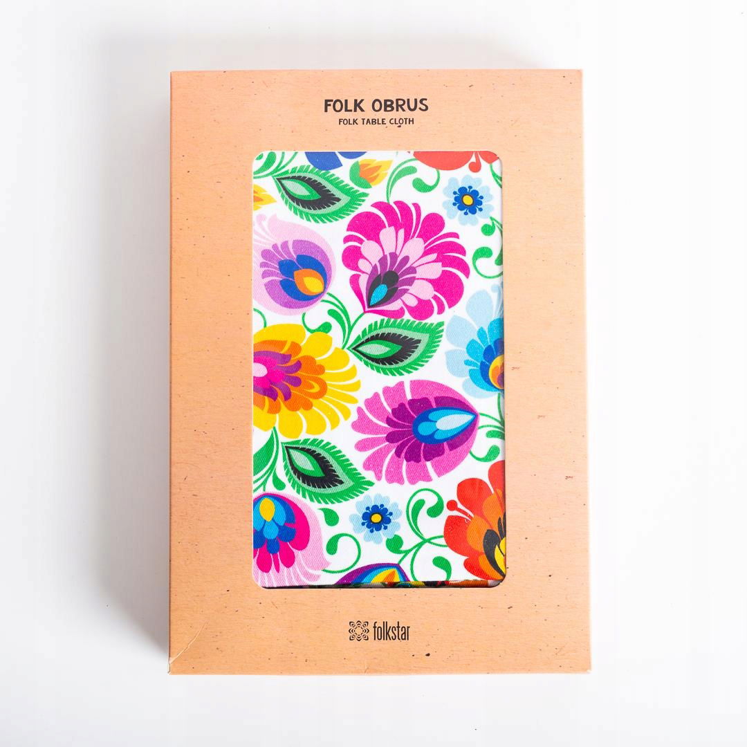 OBRUS FOLK - WZORY ŁOWICKIE - BIAŁY 140x200 CM | Taniey.PL