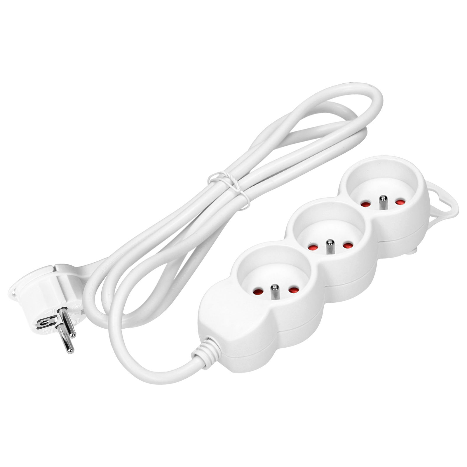 Przed?u?acz 3-krotny 2P+Z, 3m H05VV-F 3x1,5mm2, Imax=16A, p?aska wtyczka, bia?y | Taniey.PL