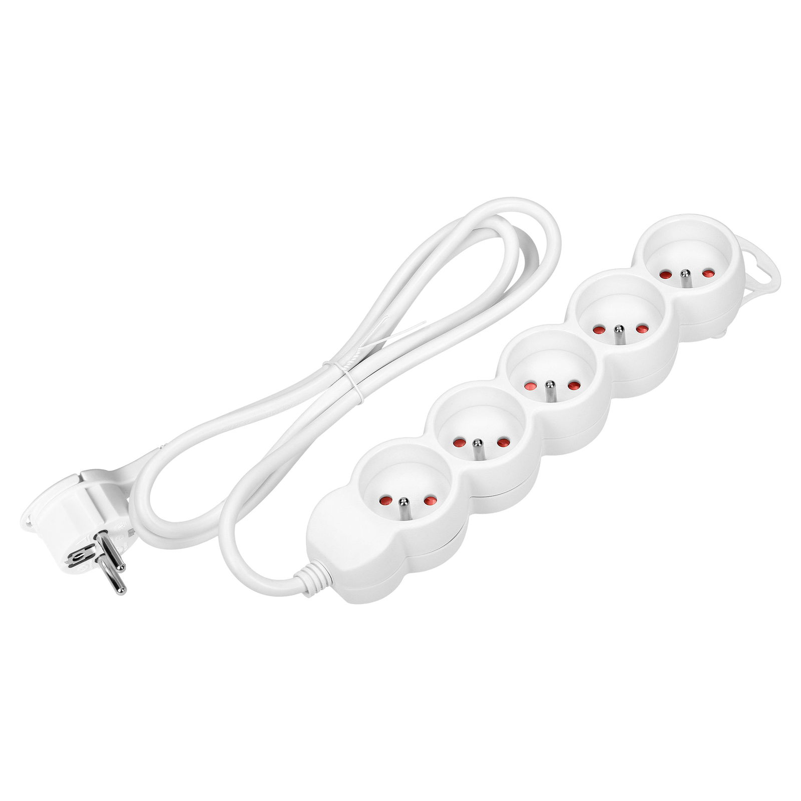 Przed?u?acz 5-krotny 2P+Z, 5m H05VV-F 3x1,5mm2, Imax=16A, p?aska wtyczka, bia?y | Taniey.PL