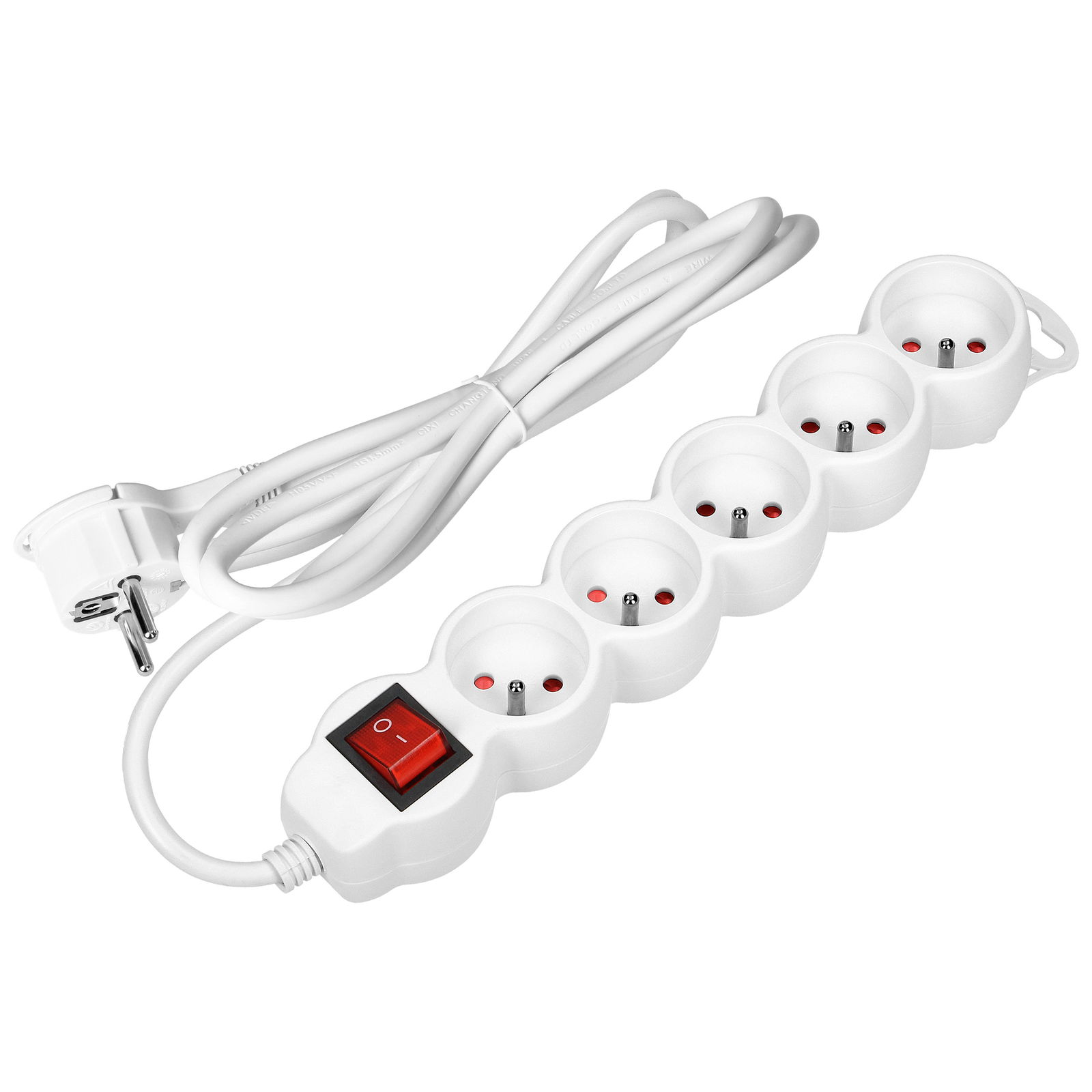 Przed?u?acz 5-krotny 2P+Z, z wy??cznikiem, 3m H05VV-F 3x1,5mm2, Imax=16A, p?aska wtyczka, bia?y ...