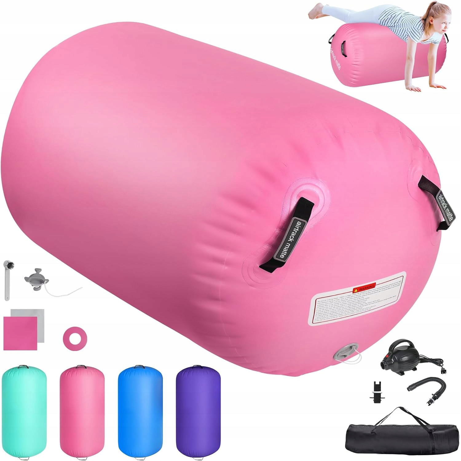 Airtrack Matte Air Roll Barrel Mata Gimnastyczna 100x60 cm Różowa ...